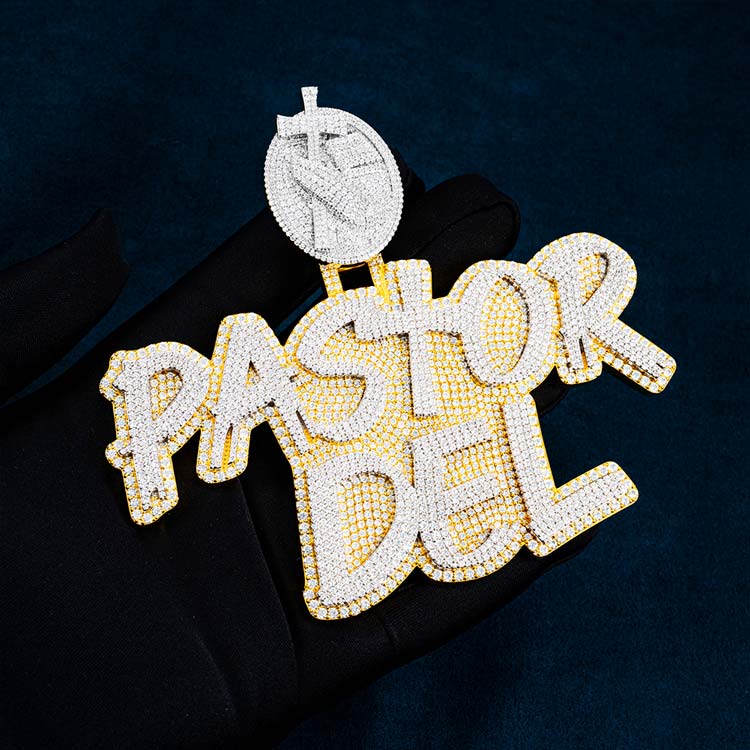 Hip Hop Custom Moissanite Name Pendant 10K Two Tone Gold Two Tone 3 Letters