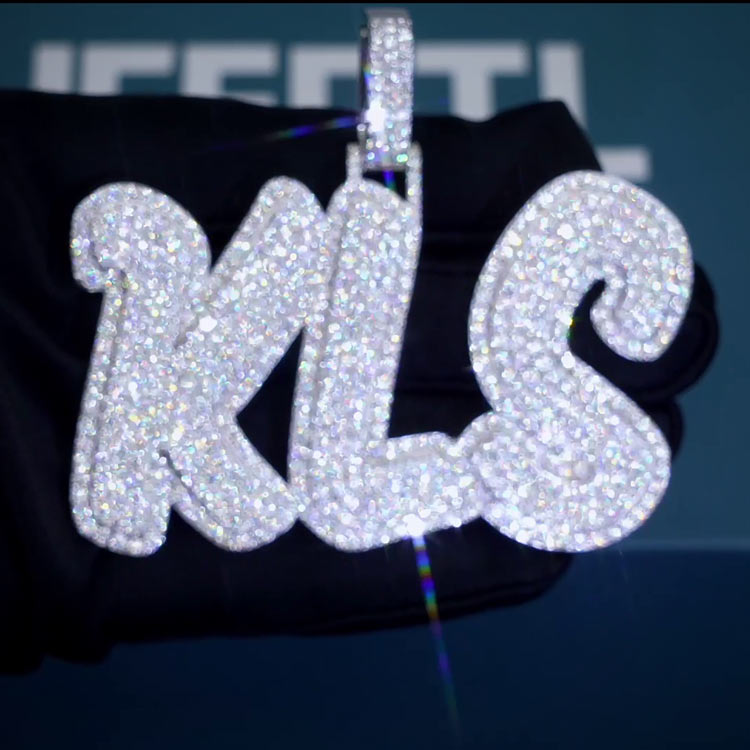 "KLS" Custom Moissanite Name Pendant - 14K White Gold